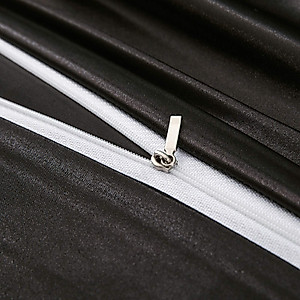 P Pothuiny 5 Pieces Satin Duvet Cover Full/Queen Size Set, Luxury Silky Like Black Duvet Cover Bedding Set with Zipper Closure, 1 Duvet Cover + 4 Pillow Cases (No Comforter)