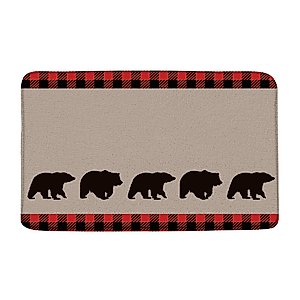 LIVEFUN Black Bear Plaid Bath Mat Camping Cabin Wildlife Bear Silhouettes Red Black Buffalo Check Vintage Farm Rustic Microfiber Memory Foam Bathroom Rugs,16X24Inch