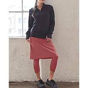 Women 20" Knee Length Tennis Skirt with Built in Legging Golf Skirts Skirted Legging with Pockets Wine Red