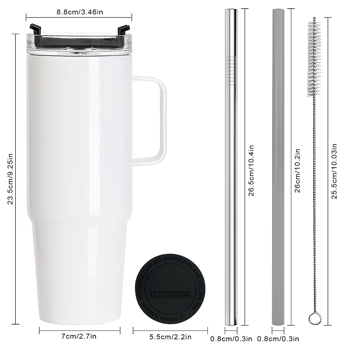 XccMe 30 oz Sublimation Tumbler Blank with Handle,4 Pack Stainless Steel Travel Tumbler with Leakproof Lid and Stainless Straw,Double Wall Insulated Coffee Mugs with Rubber bottoms