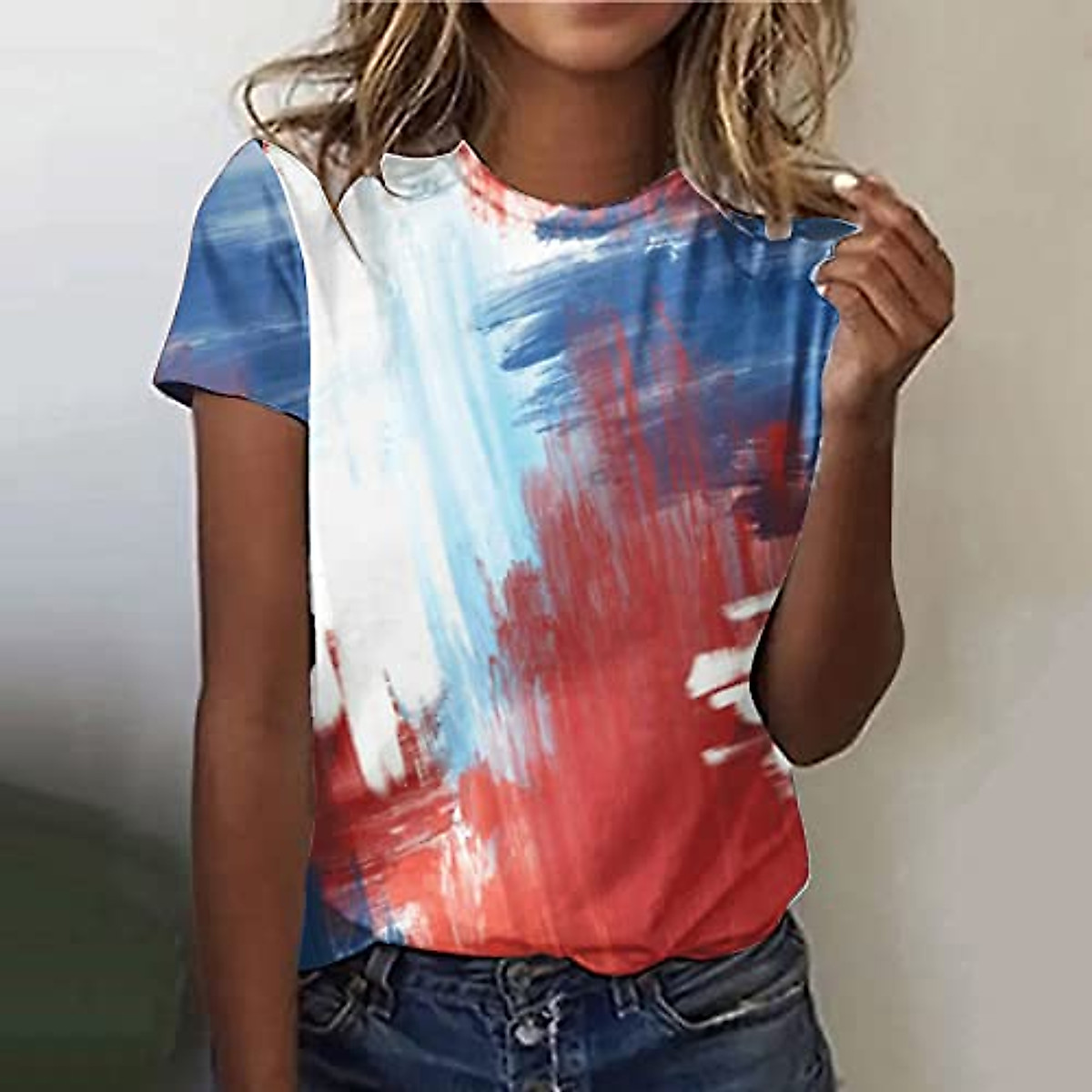 Masbird Oversized T Shirts for Women, 4th of July Shirts Women, Womens Summer Cold Shoulder Tops Independence Day Patriotic Shirts Stars Stripes Top Tees