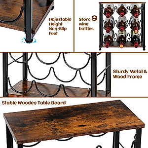 Brightever Wine Rack Countertop, Wood Wine Storage Cabinet Shelf, 3-Tier 9-Bottle Black Tabletop Wine Bottle Holder, Freestanding Wine Bottles Organizer, Wine Rack for Home Kitchen Pantry Bar