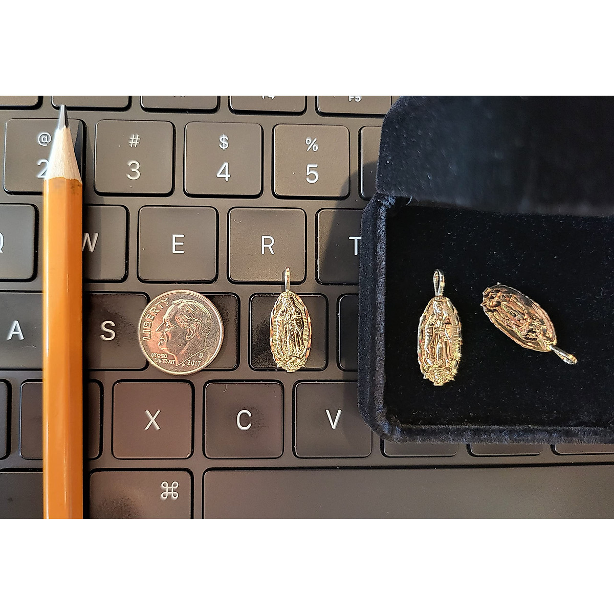 Small 14K Yellow Gold Diamond-Cut Religious Our Lady Of Guadalupe Virgin Mary Pendant Miracle Medal Charm (17x9 mm) (3/4" height) - Jewelry Gifts For Women Wife Mom Gifts For Men Husband Dad