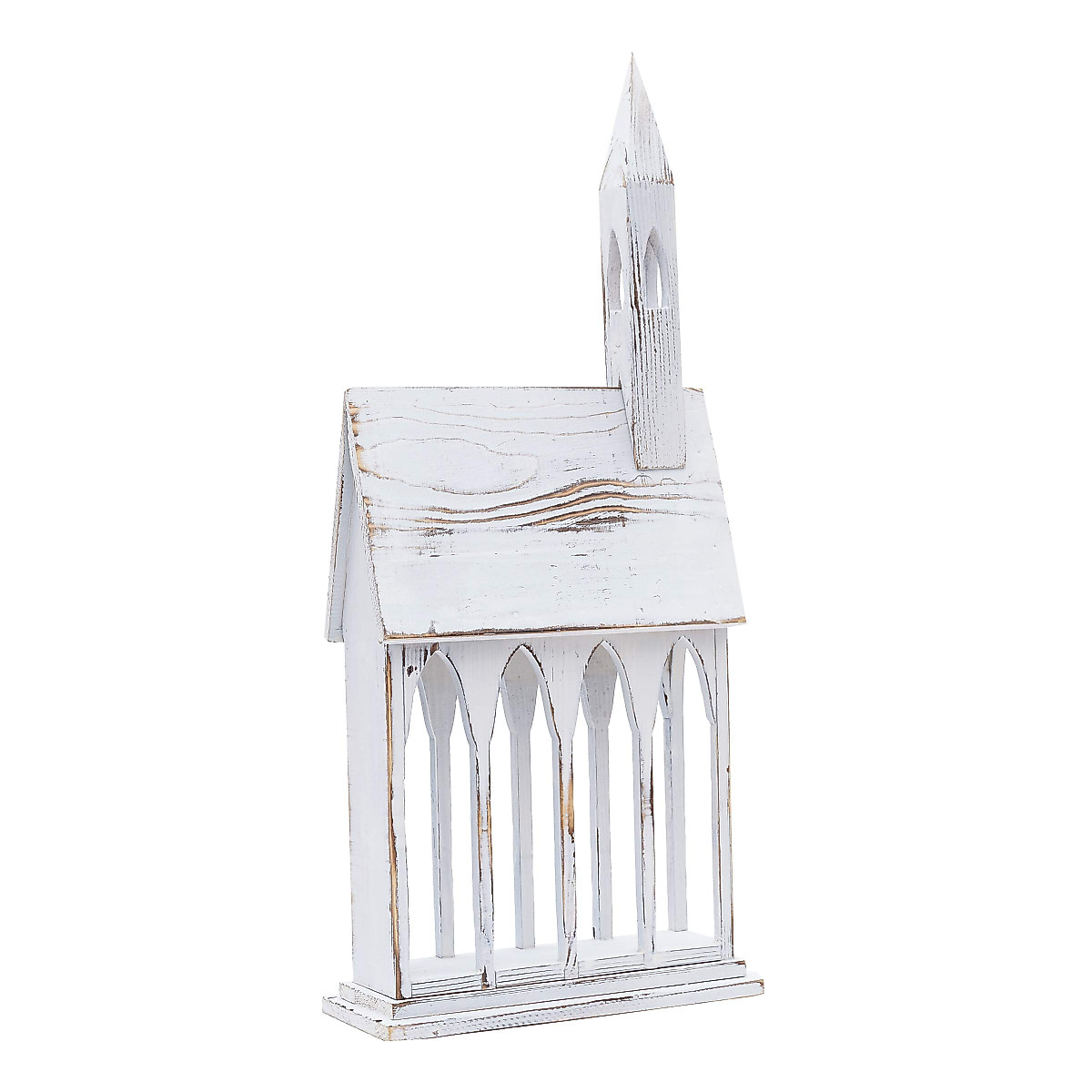 GALLERIE II 24" Rustic White Church Christmas Card Distressed Wood Mail Holder Xmas Festive Winter Holidays Table Tabletop Seasons Greetings Family Spiritual Wooden Home Decor Decoration Cream