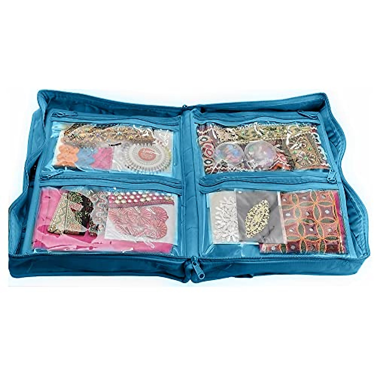 Yazzii Quilter’s Project Bag with 19 Pockets - Portable Storage Bag Organizer - Multipurpose Storage Organizer for Quilting, Patchwork, Embroidery, Needlework, Papercraft & Beading-Aqua