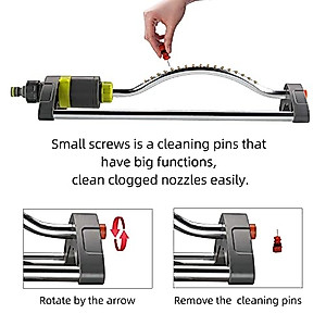 HH Together Metal Oscillating Garden Sprinkler 17 Clog-Resistant Brass Nozzles and Rust-Proof Aluminum Base, Large Area Watering Coverage, Great for Lawn, Front or Back Yard Sprinkling