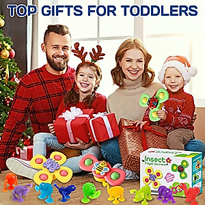 Suction Cup Spinner Toy for Baby - 12 Pcs Window Toys for Toddlers 1-3 Year Old Sucker Toys Airplane Travel Baby Spinning Toys for Babies Suction Bath Toys Gift for 1-2 Year Old