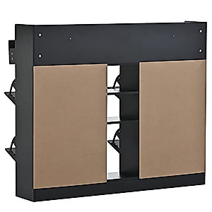 GIYZOKNI Modern Shoe Cabinet with 4 Flip Drawers, Multifunctional 2-Tier Shoe Storage Organizer with Drawers, Free Standing Shoe Rack for Entrance Hallway (Black)