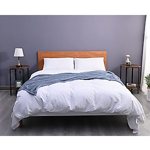 RokiaTek Round Sofa Side End Tables 2-Tier Industrial Bedside Nightsand Tables Steel Frame MDF Top, Easy Assembly for Small Spaces Living Room Bedroom Balcony, Matte Black and Rustic Brown