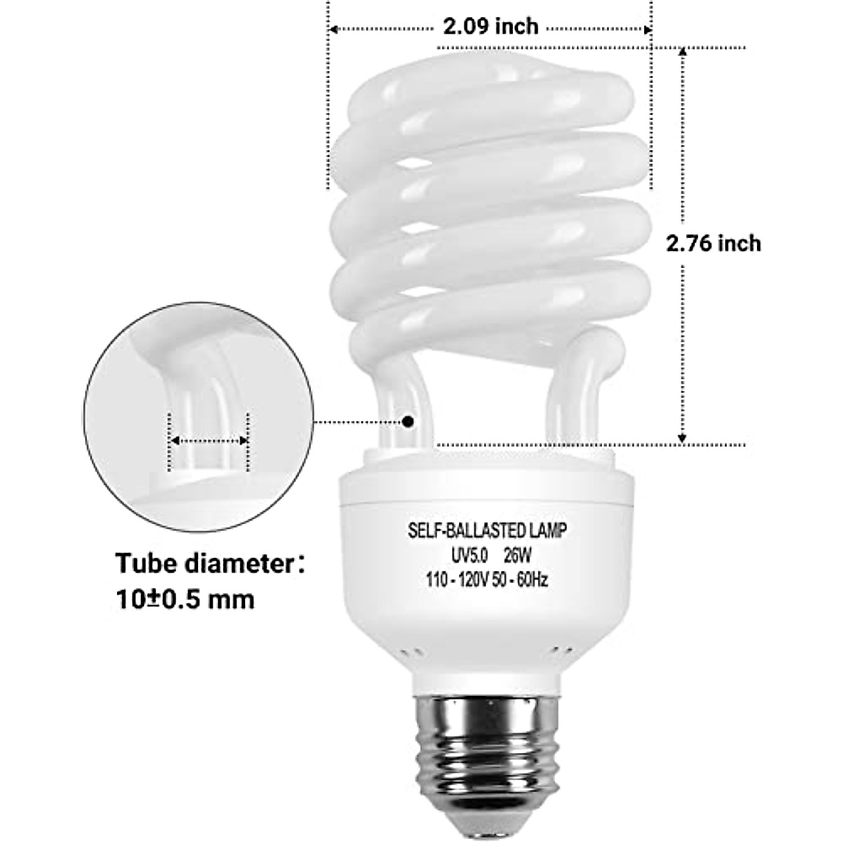 Simple Deluxe 4-Pack Reptile Compact Fluorescent Lamp Light Bulb for Rainforest Tropical Terrarium, Lizard, Turtle, UVB 5.0, 26W White