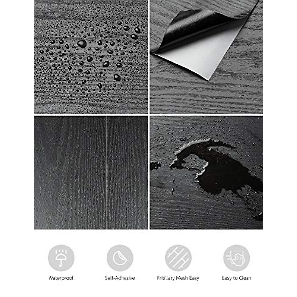 Abyssaly Black Wood Peel and Stick Paper Decorative Self-Adhesive Film for Surfaces Easy to Clean Thickening Upgrade Increase Stomata and Reduces Bubble Generation 11.8 Inch X 78.7 Inch