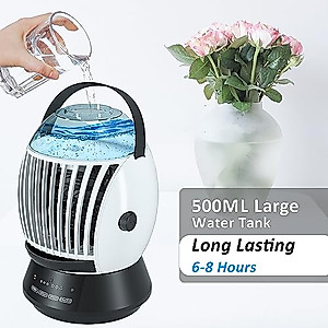 Portable Air Conditioner Fan,120° Rotatable Personal Air Cooling Fan with 3 Speeds & 4 Cool Mist,Evaporative Air Cooler with Humidifier for Room,Bedroom,Office,Desk,Living Room,Camping