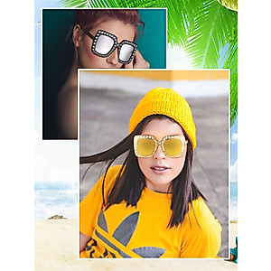 Frienda Crystal Oversized Sunglasses Square Diamond Sunglasses Rhinestone Frame Sunglasses for Women (Chic Colors,12 Pairs)