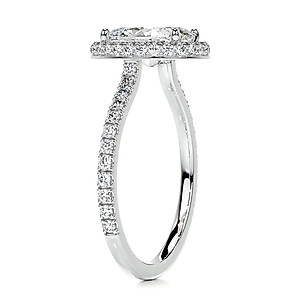 Solid Gold Handmade Wedding Rings 2 CT Oval Cut Moissanite Diamond Halo Bridal Engagement Rings for Anniversary Propose Gift (18K Solid White Gold)