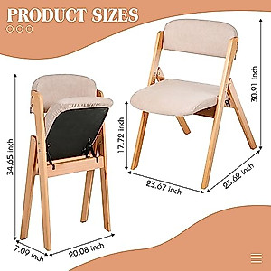 Kigley 2 Pack Folding Chairs with Padded Seats and Removable Cover, Wooden Foldable Dining Chairs Stackable Padded Single Folding Chairs for Home Office Wedding Party Events Indoor Outdoor, Khaki