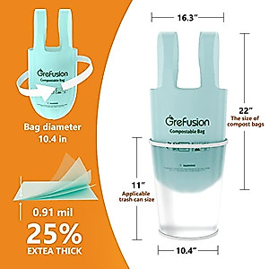 GreFusion Compostable Trash Bags with handle-tie,Garbage Bags, 2.6 Gallon,Thick 0.91 mils，Food Waste Bags,Small trash bags for compost bin kitchen,Certified by BPI and OK Compost (2.6G-50count)