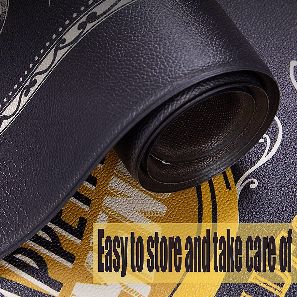 Kitchen Mat and Kitchen Rugs 2 PCS, Cushioned, Thick, Anti Fatigue and Waterproof Mat, Comfort Standing Desk Mat, Kitchen Floor Mat with Non-Skid & Washable for Home, Office, Sink. (Black Menu)