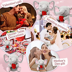 2 Pcs Elephant Stuffed Animal with Rose Soft Plush Elephant Animal Toy for Valentines Day Gifts Women Men Girl Boy Baby Shower Birthday Party Favors, 8 Inches
