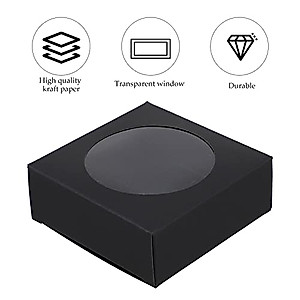 VILLCASE Cake Wrapping Individual Pastry Boxes, Kraft Paper Mini Box with Clear Window, 25pcs Bakery Food Container for Muffins, Treats, Mini Pies (Black, 3.14X3.14X1.18inch)