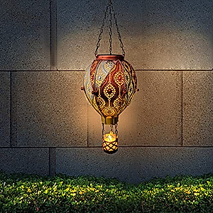 Hot Air Balloon Hanging Solar Lantern Lights with Shepherd Hook,Christmas Outdoor Decorative Metal Waterproof LED Candle Solar Pathway Lights for Garden Patio Pathway Yard Porch Decor