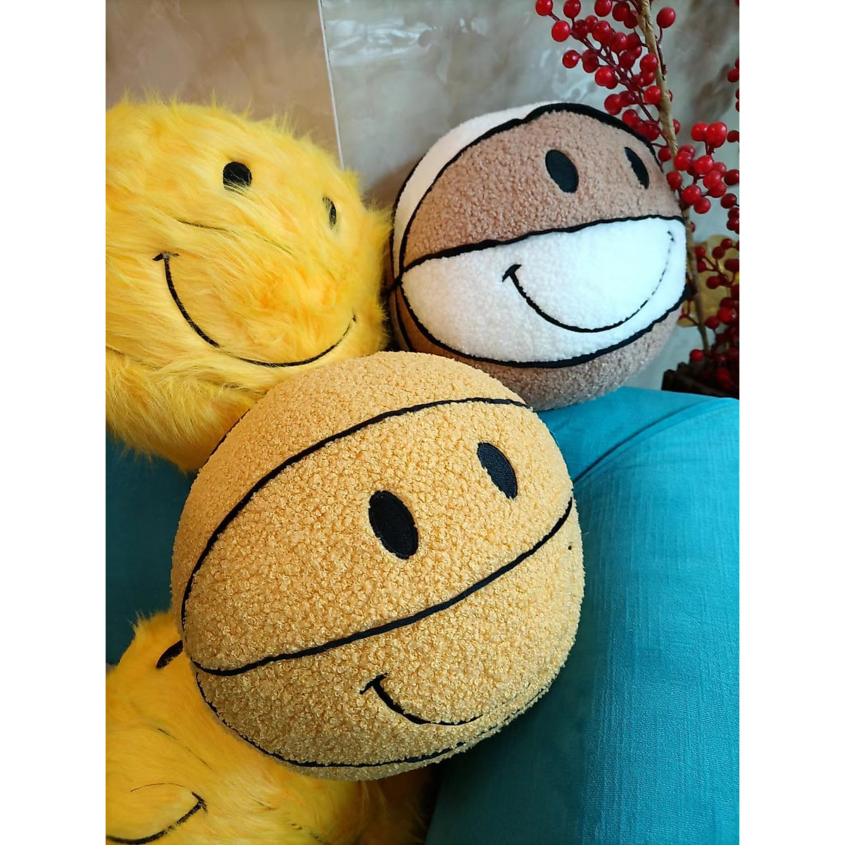 bLwhzfi 11 inch Simple Like-Smile Face Basketball Like-Smile Face Pillow Plush Throw Pillow Gift Home Funny Expression Children's Room Decoration (Cashmere - Yellow)……