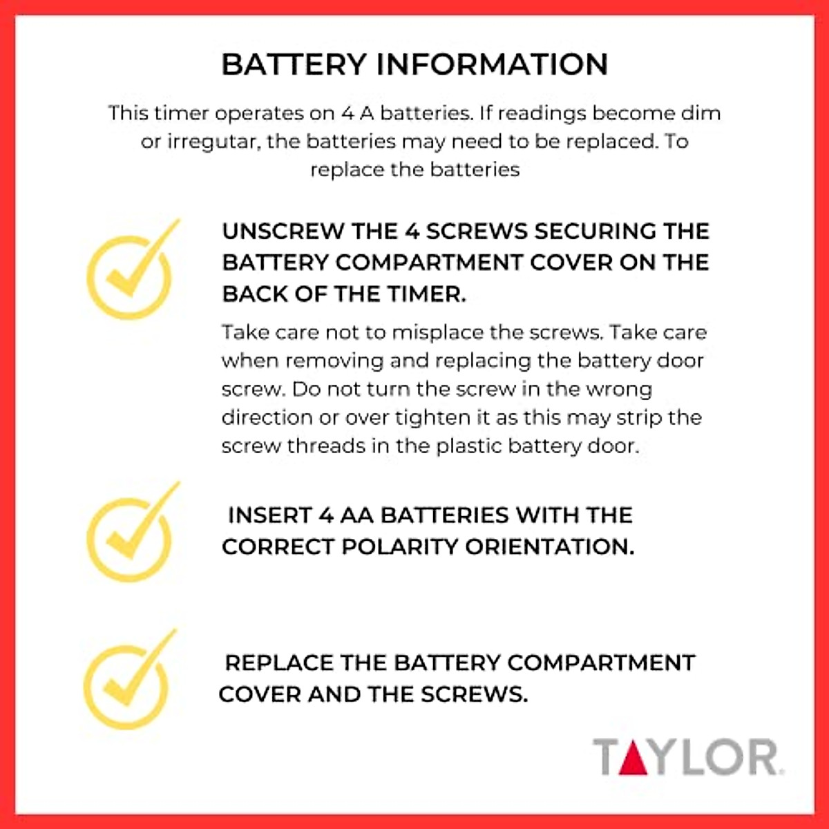 Taylor Precision 5839N Digital Timer, 4 Event Channel, 4.5' x 6.25', 10 -Hour for Commercial Kitchens, Yellow