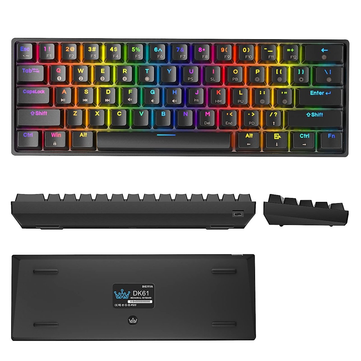 DIERYA DK61E 60% Percent Mechanical Gaming Keyboard, Optical Blue Clicky Switch, PBT Keycap, RGB Backlit, Waterproof, Wired USB C Mechanical Keyboard with Full Keys Programmable