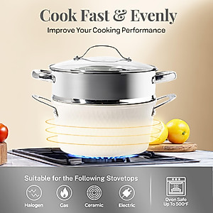 GOTHAM STEEL Hammered 15 Pc Ceramic Pots and Pans Set Non Stick, Kitchen Cookware Sets, Pot and Pan Set, Ceramic Cookware Set Non Toxic, Non Stick Pots and Pan Set Dishwasher Safe, Cream White