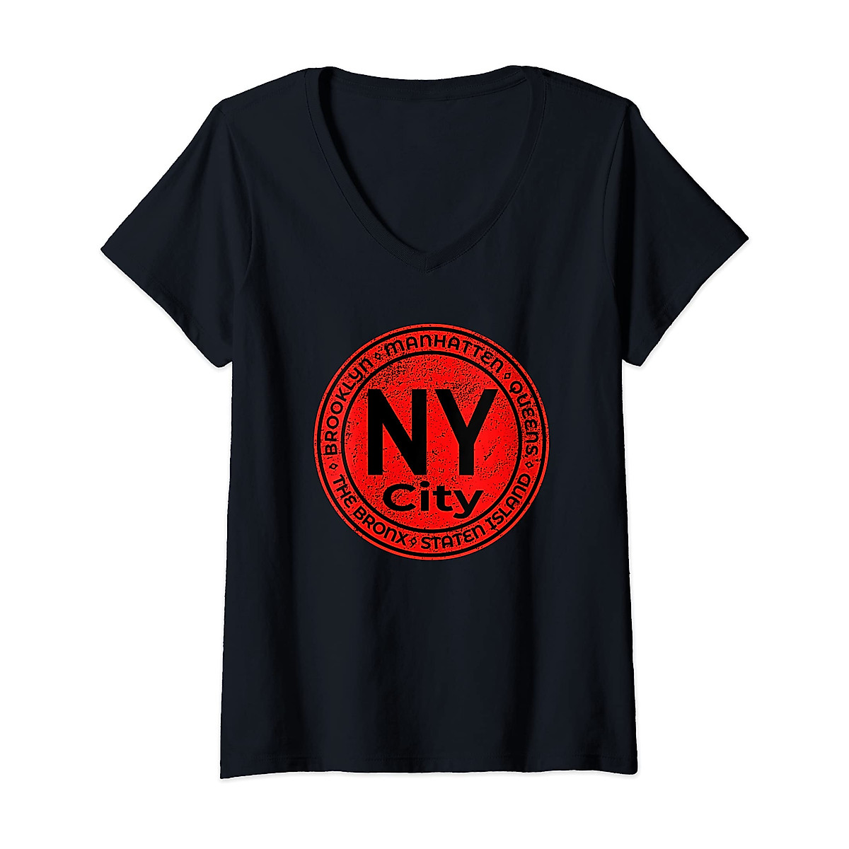 Womens The Five Boroughs Of New York Circle Souvenir Gift Design V-Neck T-Shirt