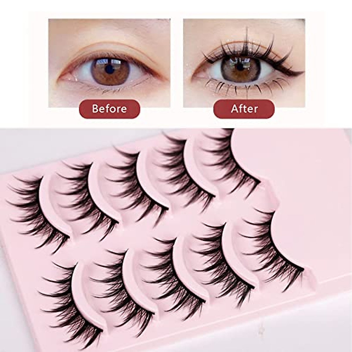 Anime Cosplay Manga Lashes,15mm 3D Wispy Spiky Lashes for Natural Look Reusable 5 Pairs Fake Eyelashes,Perfect for Japanese Anime Fans,Get Stunning Eyes.