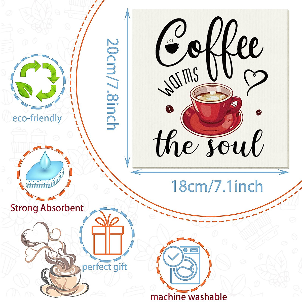 6 Pieces Mixed Swedish Kitchen Coffee Dishcloths Reusable Absorbent Cleaning Cloth Quick Drying Washable Cleaning Wipes No Odor Dish Cloths for Kitchen Bathroom Office Wedding Housewarming