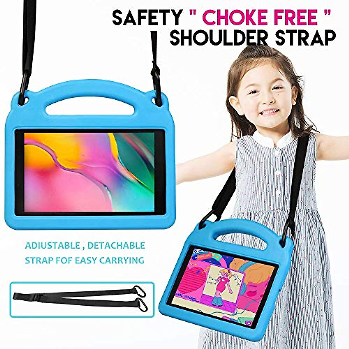 FIREVASE Tablet Case for Samsung Galaxy Tab A 8.0 Inch,2019 SM-T290/T295, EVA Protective Case Shock Absorption Convertible Built-in Handle Lightweight Child Protective Case with Shoulder Strap (Blue)