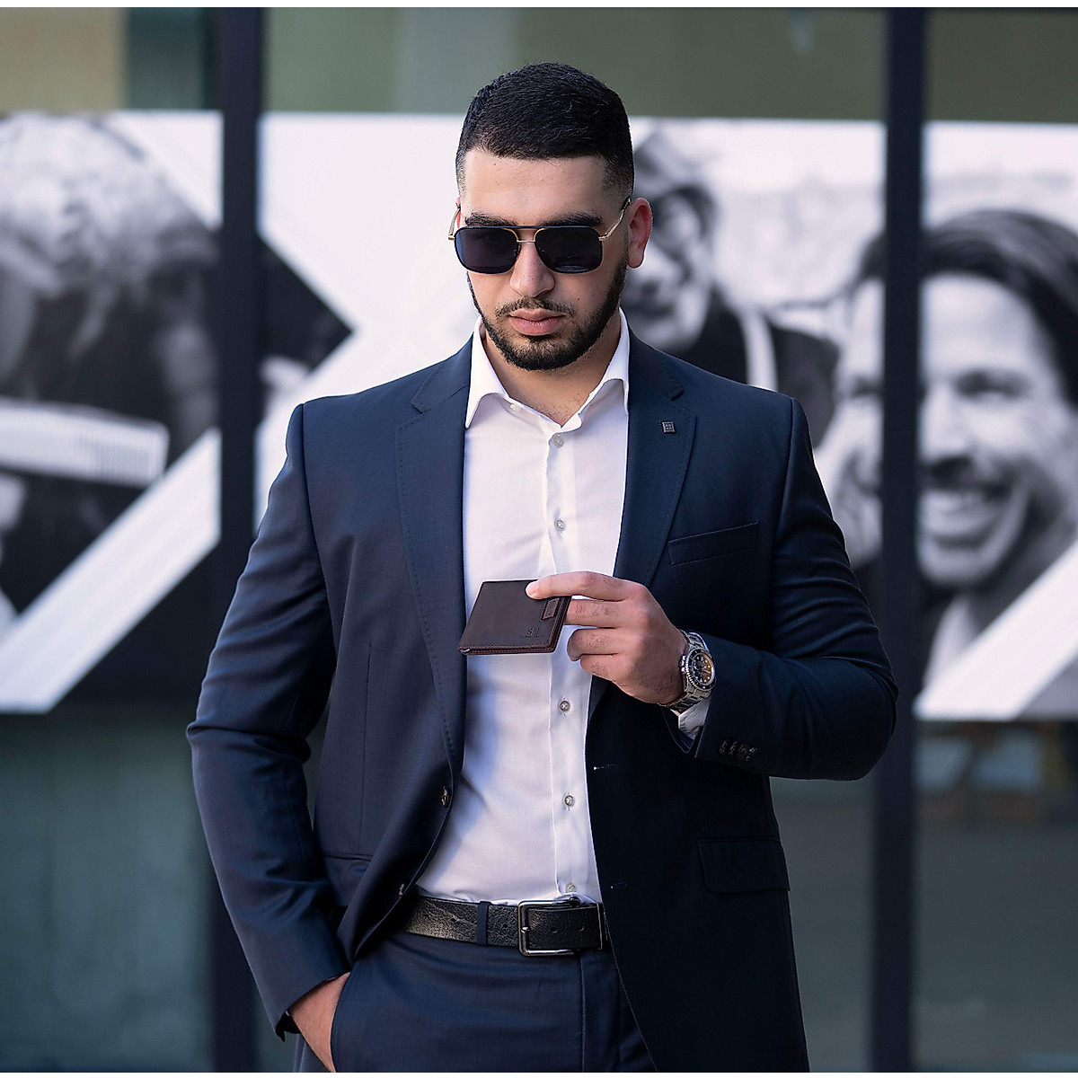 SERMAN BRANDS RFID Blocking Bifold Slim Genuine Leather Minimalist Front Pocket Wallets for Men Money Clip (Texas Brown 3.0)