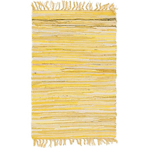 Unique Loom Chindi Cotton Collection Soft Hand Woven Natural Fiber Striped Area Rug, 2 ft 2 in x 3 ft, Yellow/Ivory