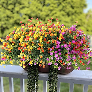 HOGADO Artificial Greenery Stems 4pcs Fake Plants Outdoor UV Resistant Faux Eucalyptus Branches for Home Garden Proch Window Box Decor Green