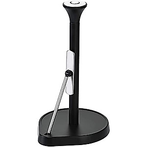 Single Tear Paper Towel Holder Countertop, Hystun Standing Paper Towel Holder Stainless Steel Tension Arm Paper Towel Holder Easy to Tear Paper Roll Dispenser Stand for Kitchen Countertop & Bathroom