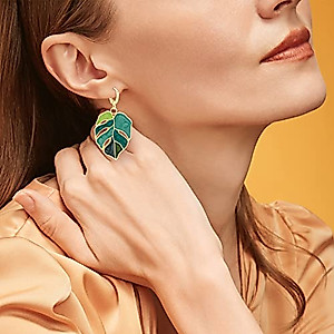 Gift Earrings Bohemian Green Leaf Earrings for Women, Enamel Jewelry for Women, Monstera Leaves Plant Pendant Drop Dangle Earrings for Women Mens with Box Gift Package, Hoop