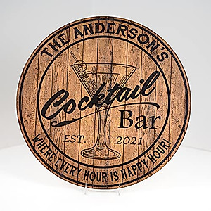 Personalized Cocktail Bar Sign 10" 14" 18" Round Wood Sign Home Bar Accessories Lounge Martini Bar Decor B3-00140052001
