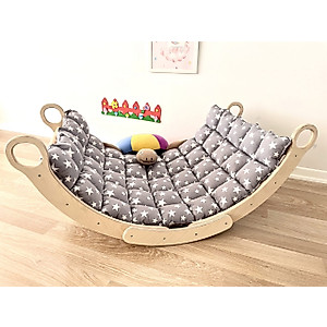 My Photostation.com Montessori 2 Pieces Set Arch and Pillow-Wooden Climbing Arch Cushion Pikler Triangle Set Kids Climbing Arch Rocker Pillow Climber Toddler Rocker Kid Toy Wooden Waldorf Pickler