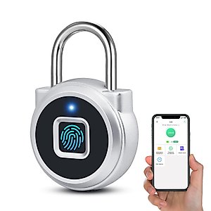 Fingerprint Lock, Dhiedas Gym Lock, Bluetooth Lock, Small Fingerprint Padlock with Keyless, Weatherproof Smart Lock for Gym Locker School Suitcase Cabinet Luggage Storage and Fence