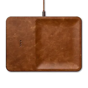 Courant Catch:3 Classics - Italian Leather Wireless Charging Station and Valet Tray (Saddle) - Compatible with iPhone 15, 14, 13, 12, 11, Galaxy S21, S20, Note, AirPods, AirPods Pro