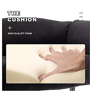 MWrouqfur 53" Mid Century Loveseat Sofa,Upholstered 2 Seater Sofa w/Tufted Back,Wood Legs,Modern Linen Fabric Love Seat Couch Chair for Small Space,Living Room Bedroom Office Apartment (Black)