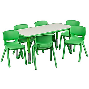 BizChair 23.625" W x 47.25" L Green Plastic Activity Table Set-6 Chairs