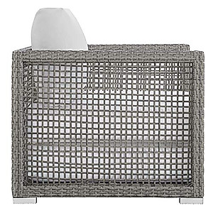 Modway Aura Wicker Rattan Outdoor Patio Arm Chair with Cushions in Gray White