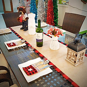 Vanteriam Natural Burlap Cutlery Holder Pouch Bags with Lace Trim, Knife and Fork Silverware Hold Bag, Christmas Utensil Holder Table Decoration for Christmas and Wedding Party 12 Pack