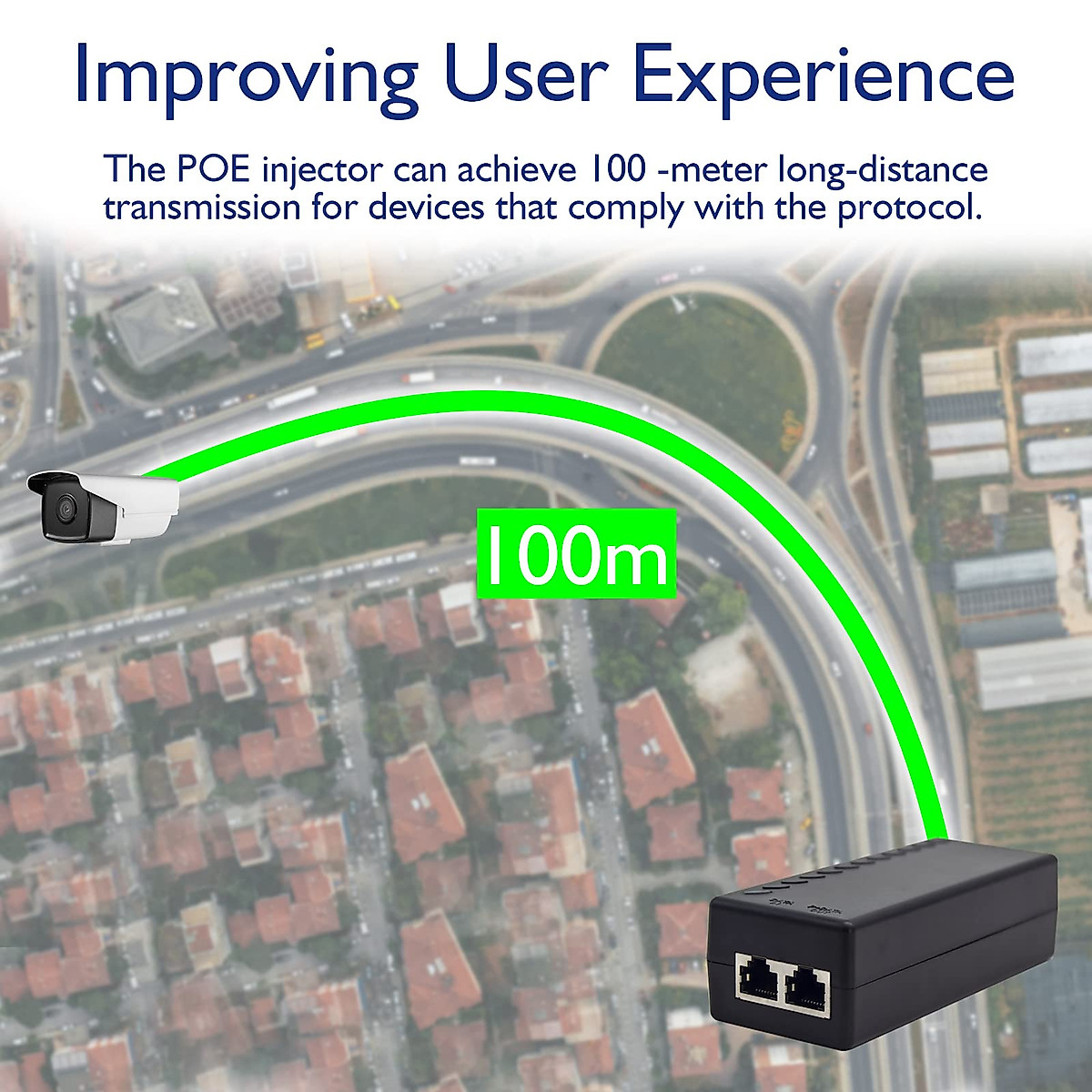 Gigabit PoE+ Injector Ethernet Adapter,10/100/1000Mbps, RJ45 30W, IEEE 802.3af/at Compliant, Up to 328 Feet，Plug & Play