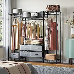 VIPEK V20 Wire Garment Rack Heavy Duty Clothes Rack, Metal Clothing Rack with 6 Shelves, 3 Hang Rods & 4 Fabric Drawers, Compact Freestanding Closet Wardrobe, 56.7" L x 14.6" W x 70.9" H, Black