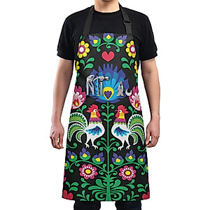 xigua Polish Folk Art Pattern Apron Larger Size Cooking kitchen Baking Unisex Aprons, Aprons for Women with Pockets