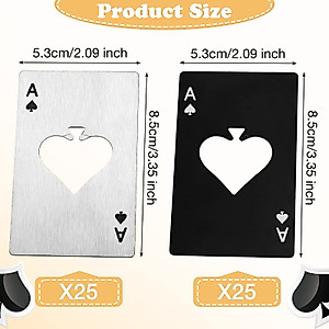 50 Pieces Poker Card Bottle Openers Groomsmen Ace of Spades Bottle Opener Stainless Steel Beer Bottle Opener for Your Wallet and Pocket, Nice for Groomsmen Present, Black, Silver