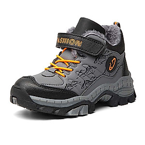 HESBITEUL Boys Girls Water Resistant Hiking Boots Anti Collision Non Slip Athletic Outdoor Ankle Walking Shoes